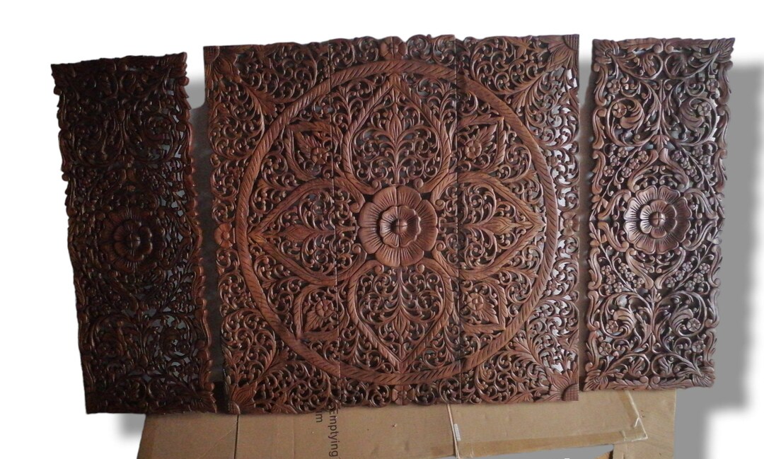 Set of Mandala Wood Carving Panels 36 X 64 Inches Lotus Wooden Panel ...