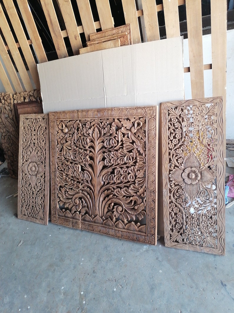 Tree of Life Headboard Queen Teak Wood Carving Panel 36 X 64 Inches ...