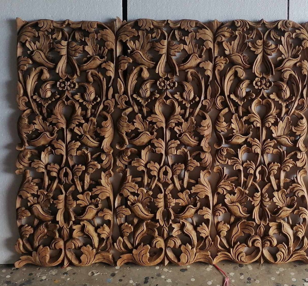 3 Pcs Extra Thickness Flora Wood Carving Panel 14 X 36 Inches Wooden ...