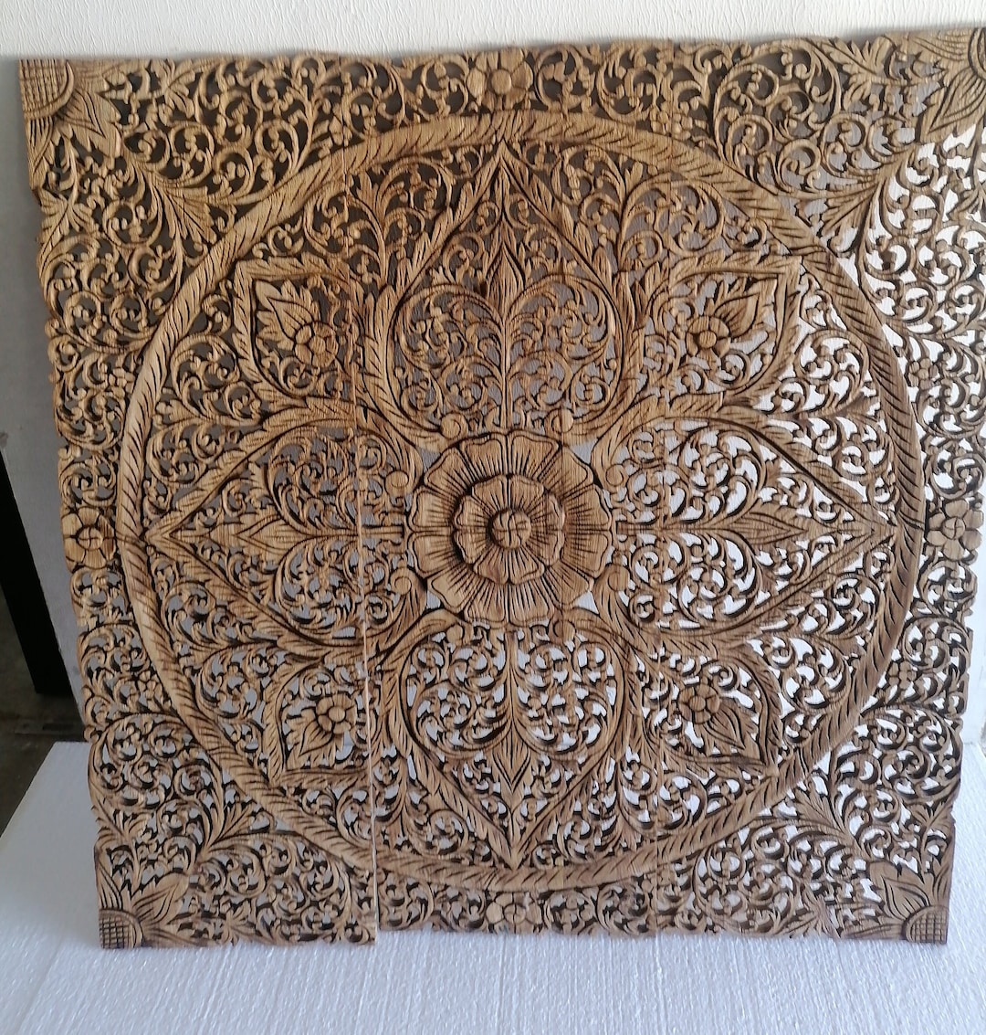 Natural Color Mandala Wood Carving Panel 90 X 90 Cm Wood Carved Plaque ...