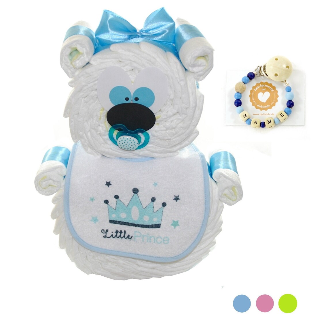 Diaper Cake Diaper Bear Blue Boy Pacifier Chain - Etsy UK