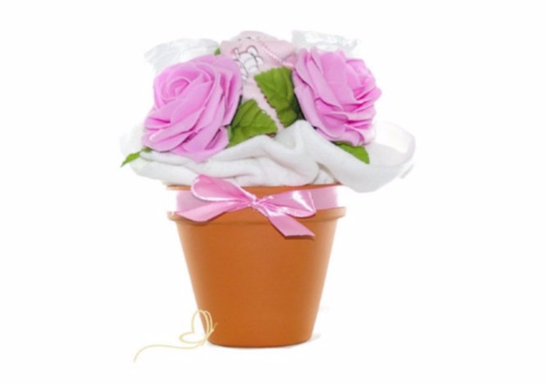 Diaper Cake Bouquet in Clay Pot | 5-piece Baby Set | Pink - Etsy