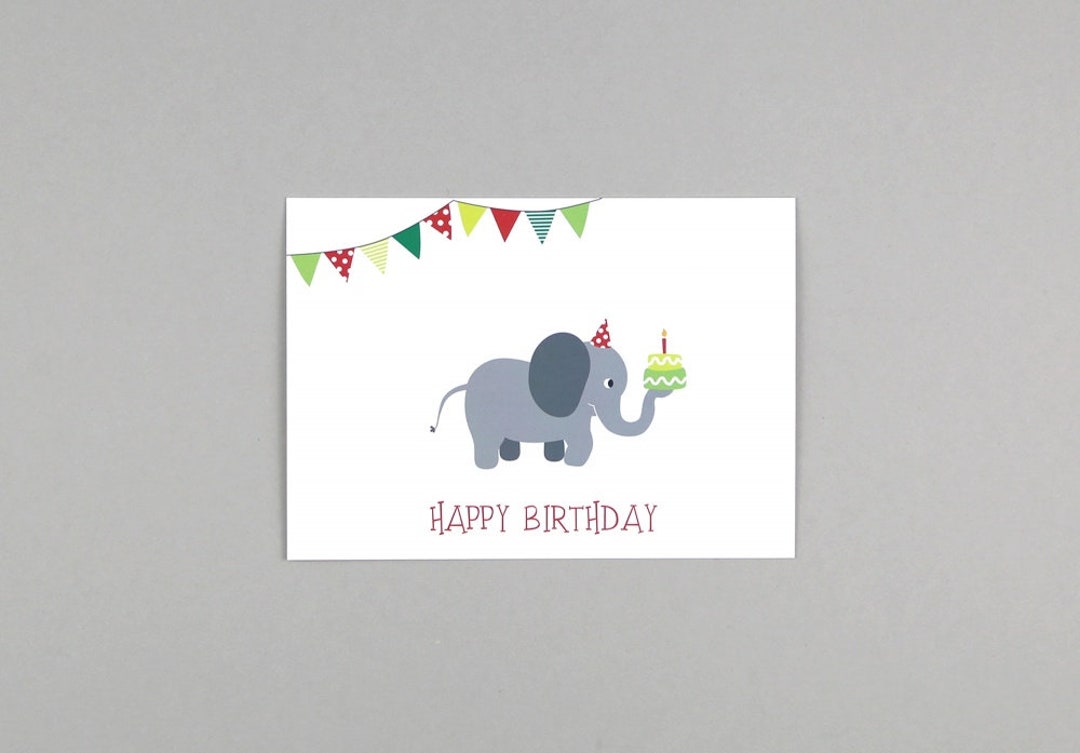 Birthday Postcard, Happy Birthday, Elephant, Pennant Necklace ...