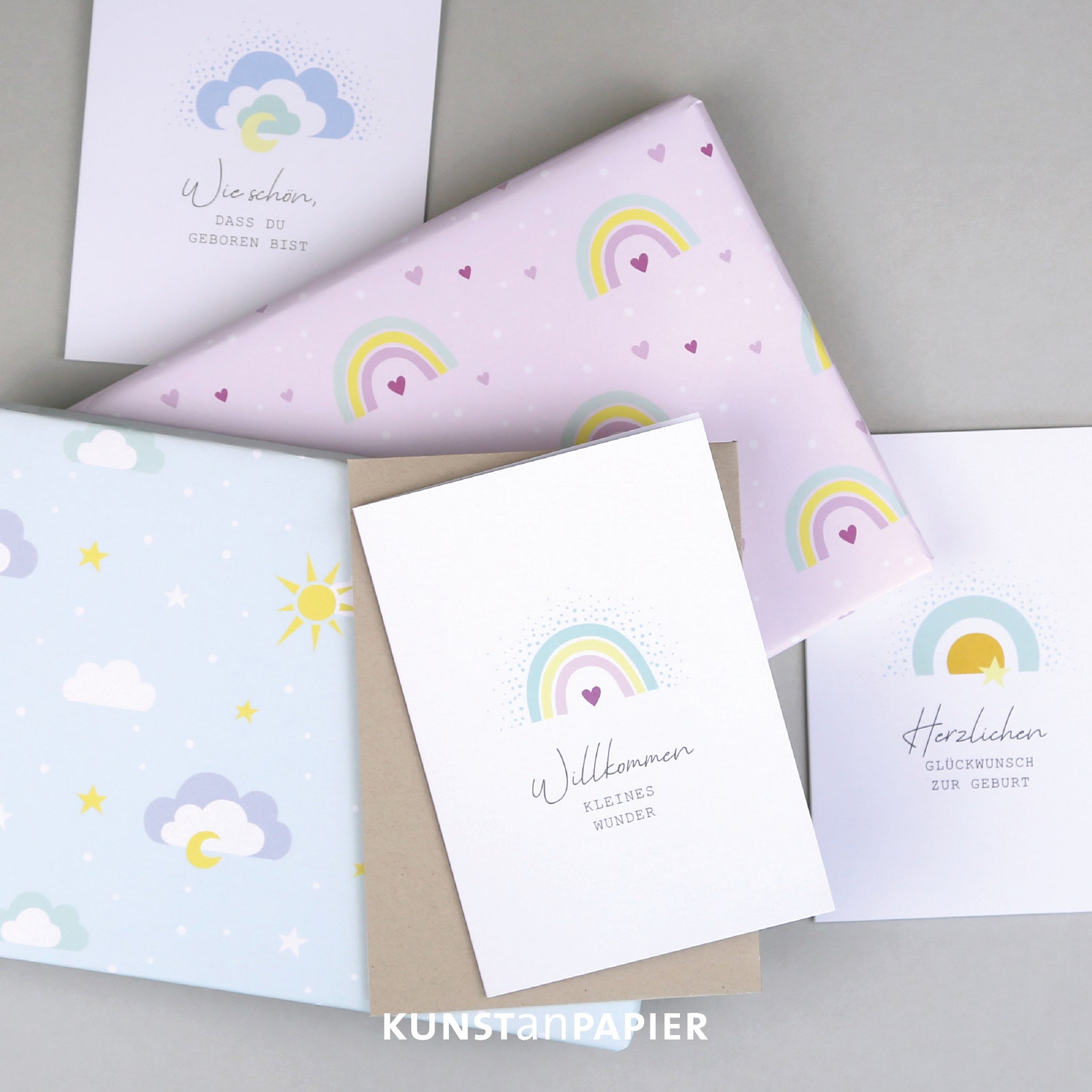 Gift Wrap, Sheet, 50 X 70 Cm, Sun, Moon, Cloud, Stars, Pastel // Gift ...