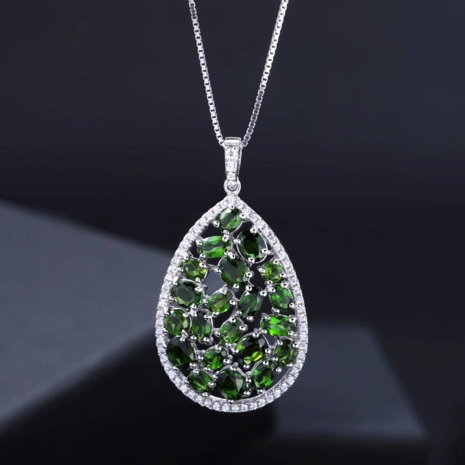 5.65 Ct Natural Chrome Diopside & Diamond Necklace in 14k | Etsy