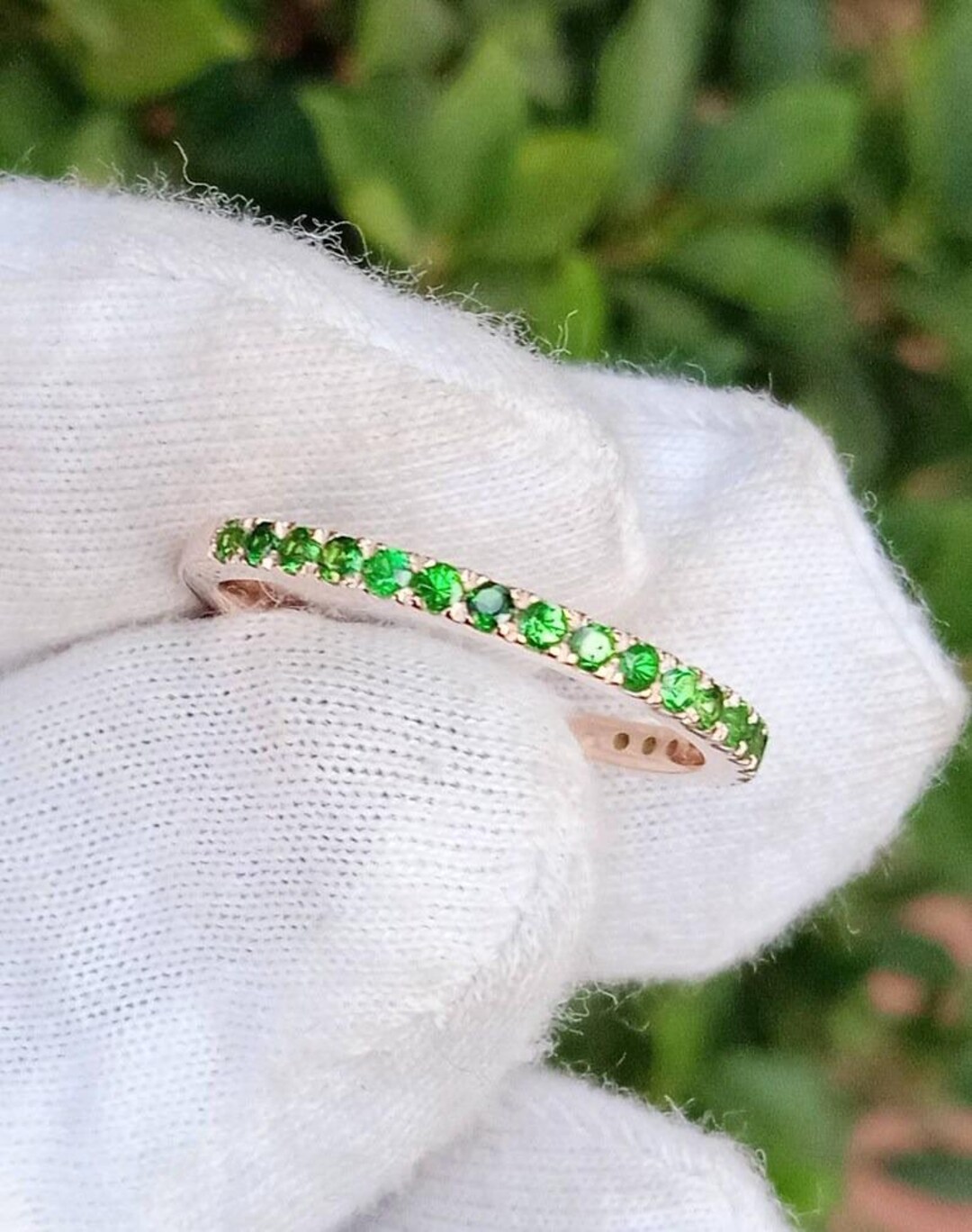 Natural Tsavorite Garnet Stack Ring in 14k Solid Gold Green Gemstone Ring January Birthstone ...