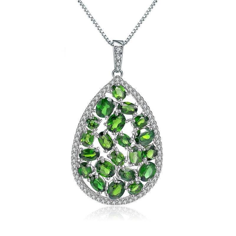 5.65 Ct Natural Chrome Diopside & Diamond Necklace in 14k | Etsy