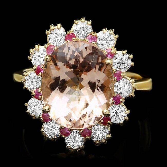 5.43 Ct Natural Morganite Ruby & Diamond Cocktail Ring 14k | Etsy