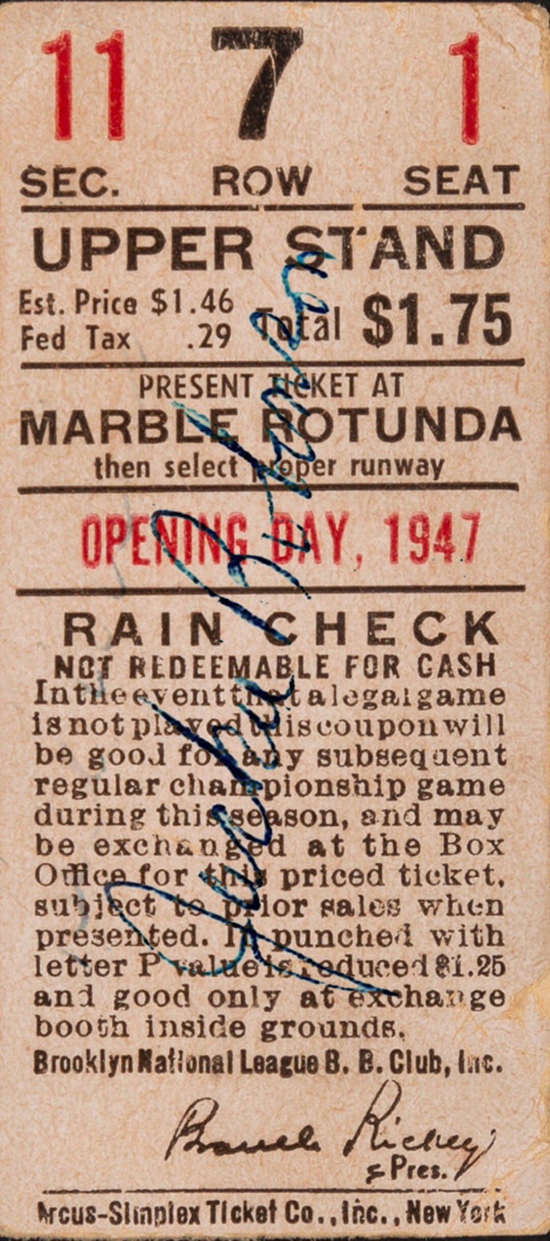 1947 Jackie Robinson Signed Reproduction First Game Ticket Stub - Etsy
