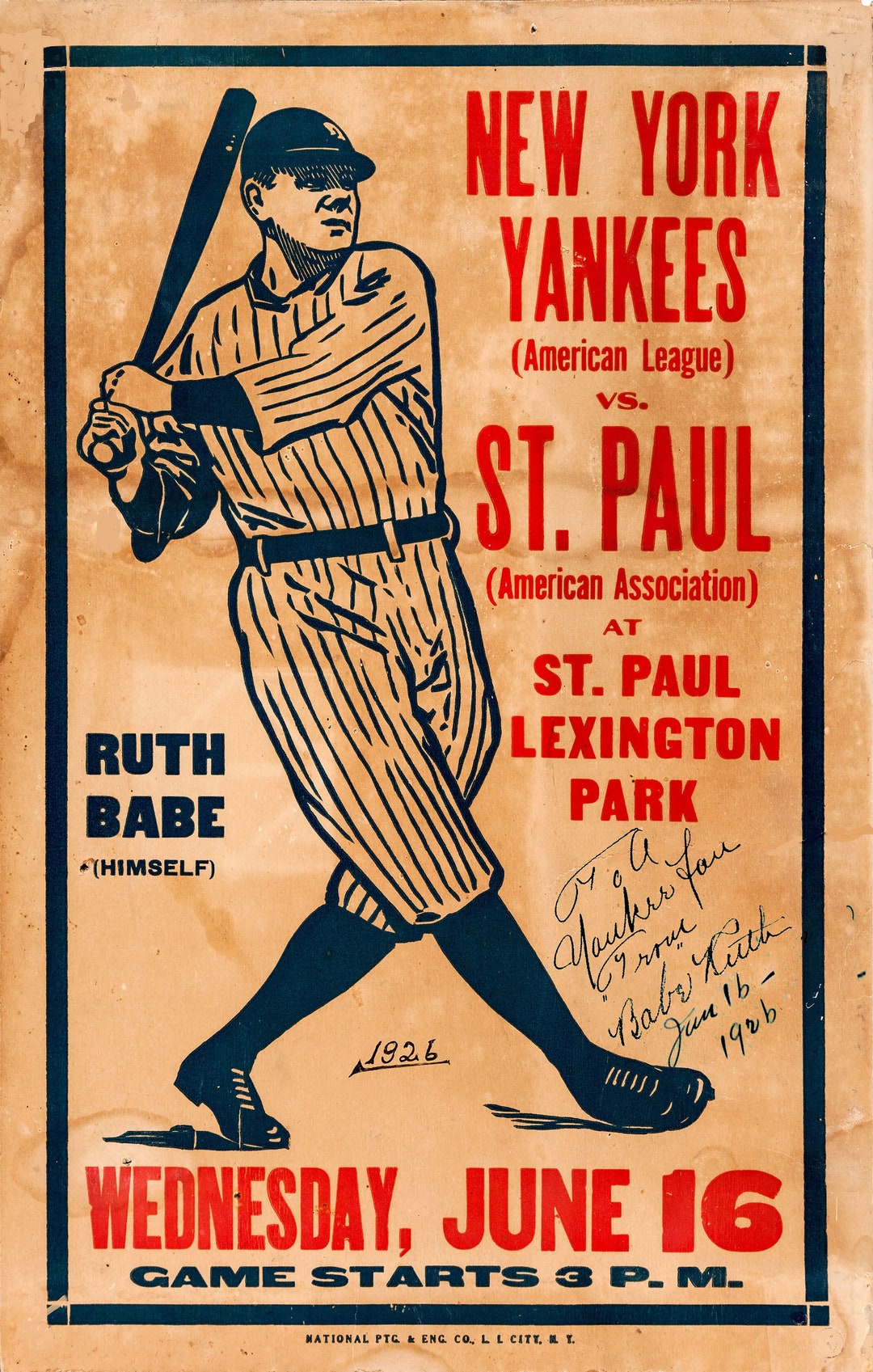 Babe Ruth Reproduction 1926 Autographed Barnstorming Game Poster - Etsy