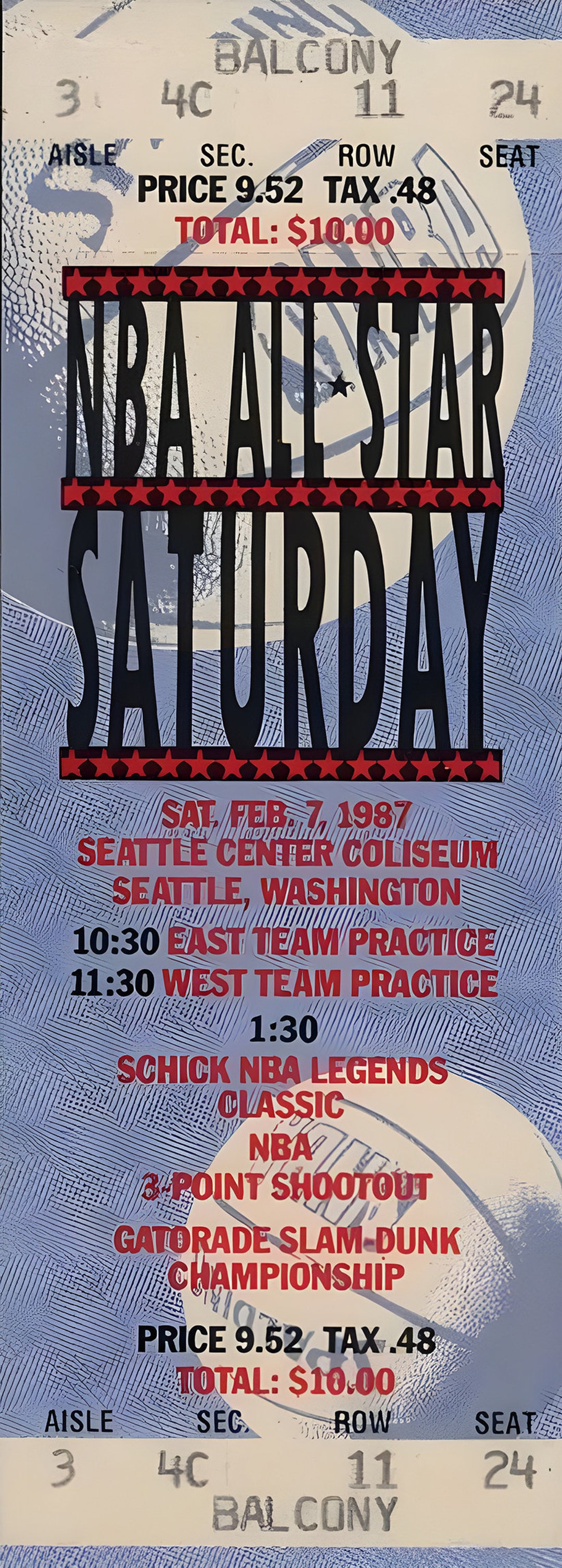 1987 NBA All Star Game Skills Contest MJ Slam Dunk Reproduction Ticket ...