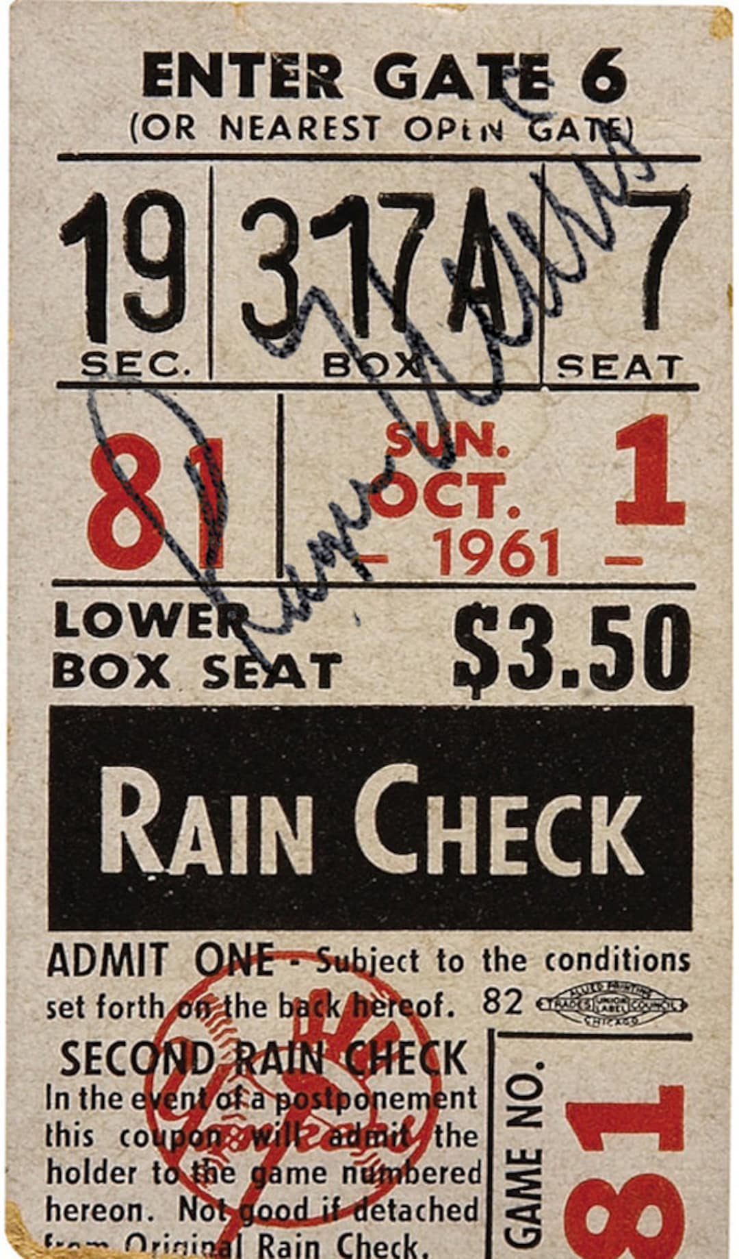 Roger Maris Replica Signed 61st Home Run Ticket Stub - Etsy