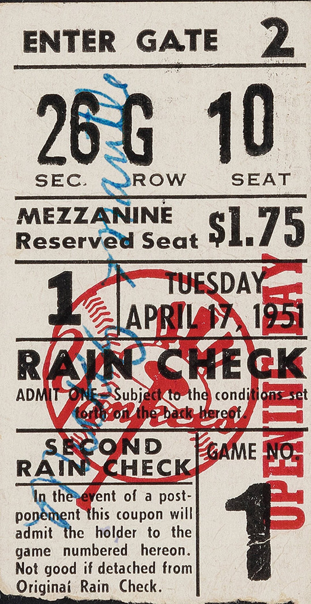1951 Mickey Mantle Signed Reproduction First Game Ticket Stub - Etsy
