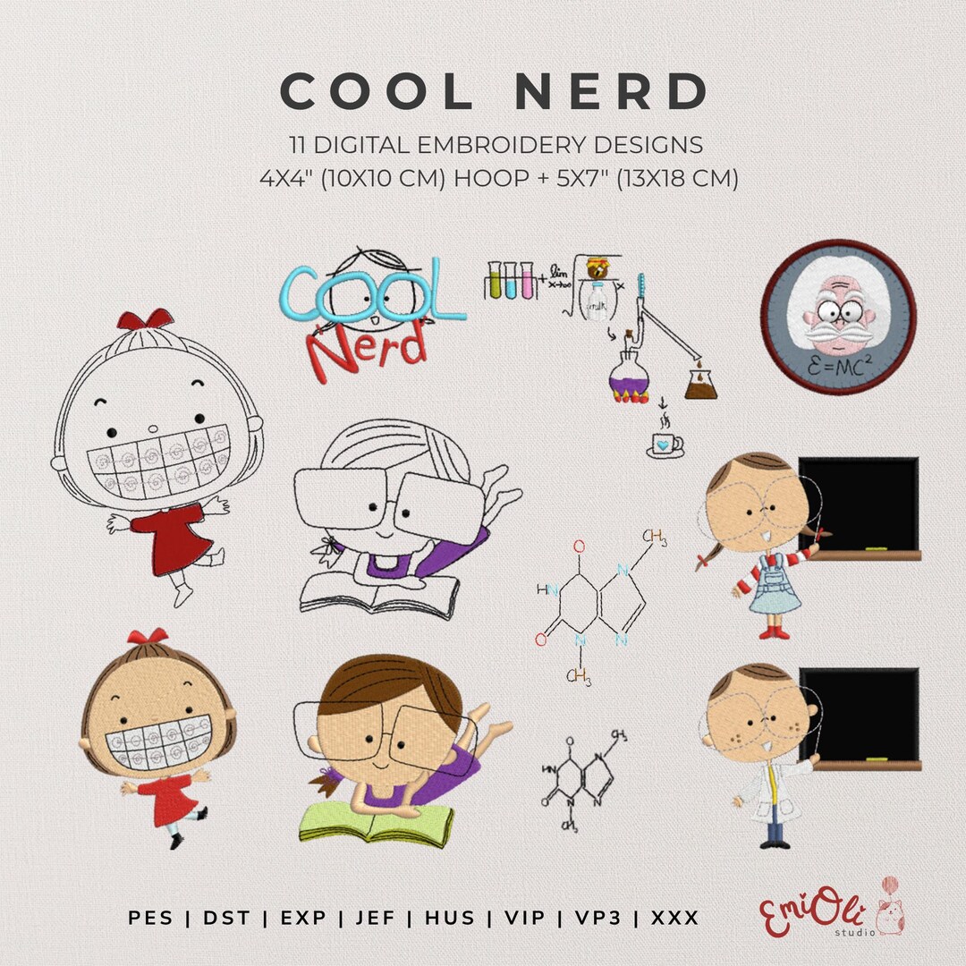 Nerd Embroidery Designs, Science, Math, Appliques (4x4 5x7 Hoop ...