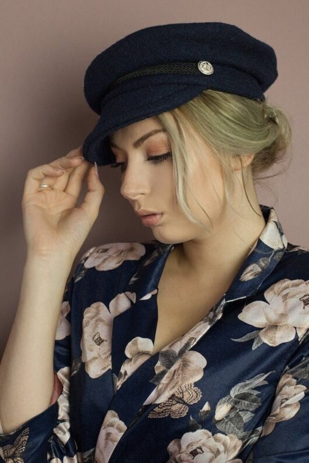 Women's Wool Sailor Cap, Vintage Nautical Hat, Blue Captain's Cap ...