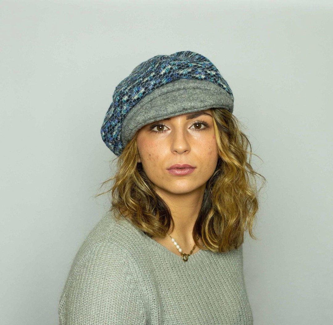 Blue Wool Women's Gavroche Cap, Retro and Roomy Hat, Vintage Winter Cap ...