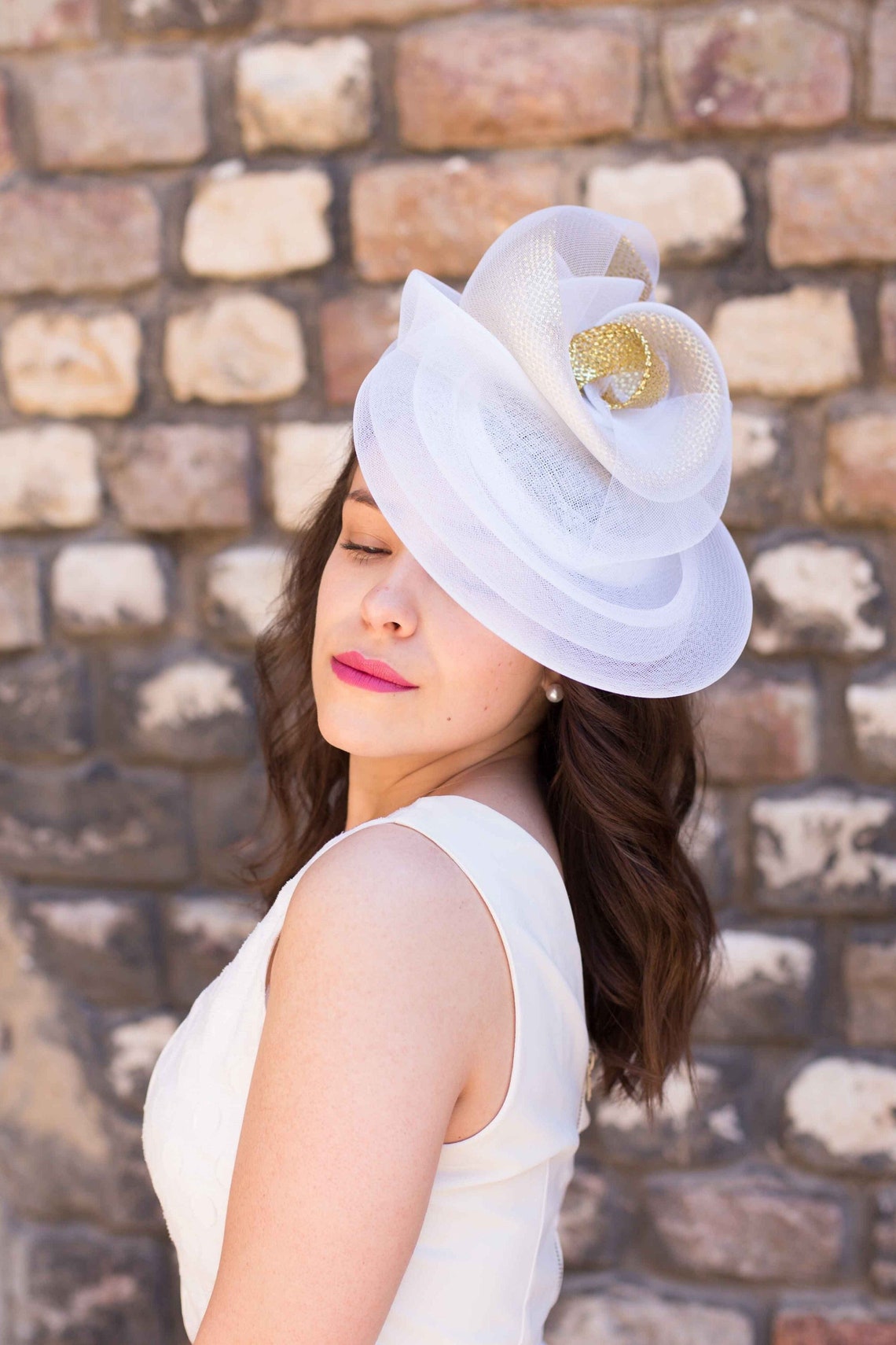 White and Gold Wedding Hat White Hat French Creation - Etsy