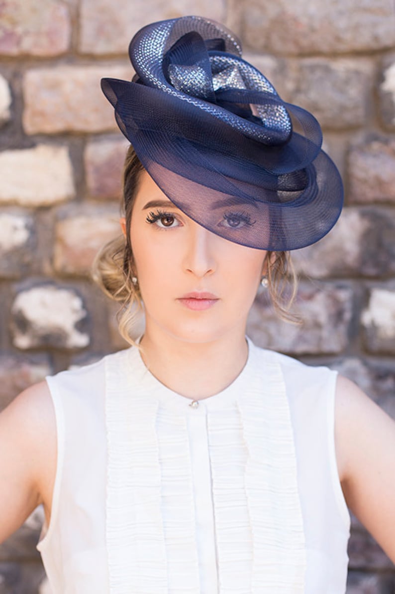 Navy Blue Wedding Hat - Blue Wedding Headband - French Artisanal ...