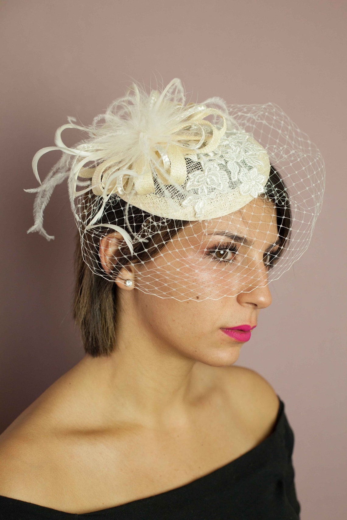 Small Ivory Wedding Hat Ivory Fascinator French Artisanal Creation ...