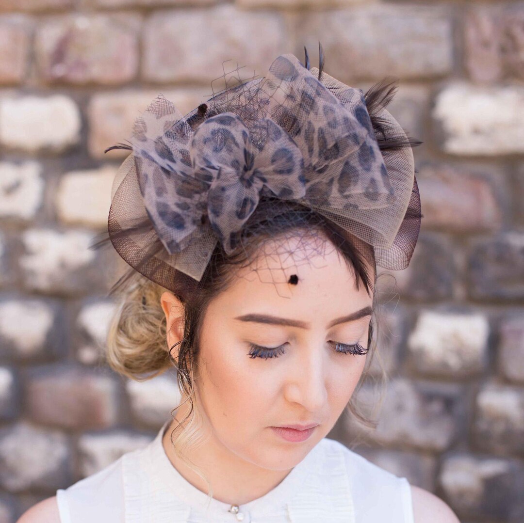Leopard Pillbox Hat, Leopard Print Fascinator Headband, Small Modern ...