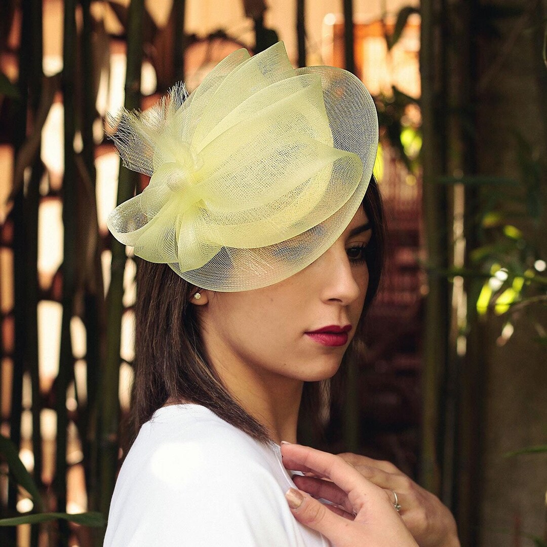 Yellow Fascinator Hat, Yellow Wedding Hat, Tea Party Hat, Yellow Racer ...