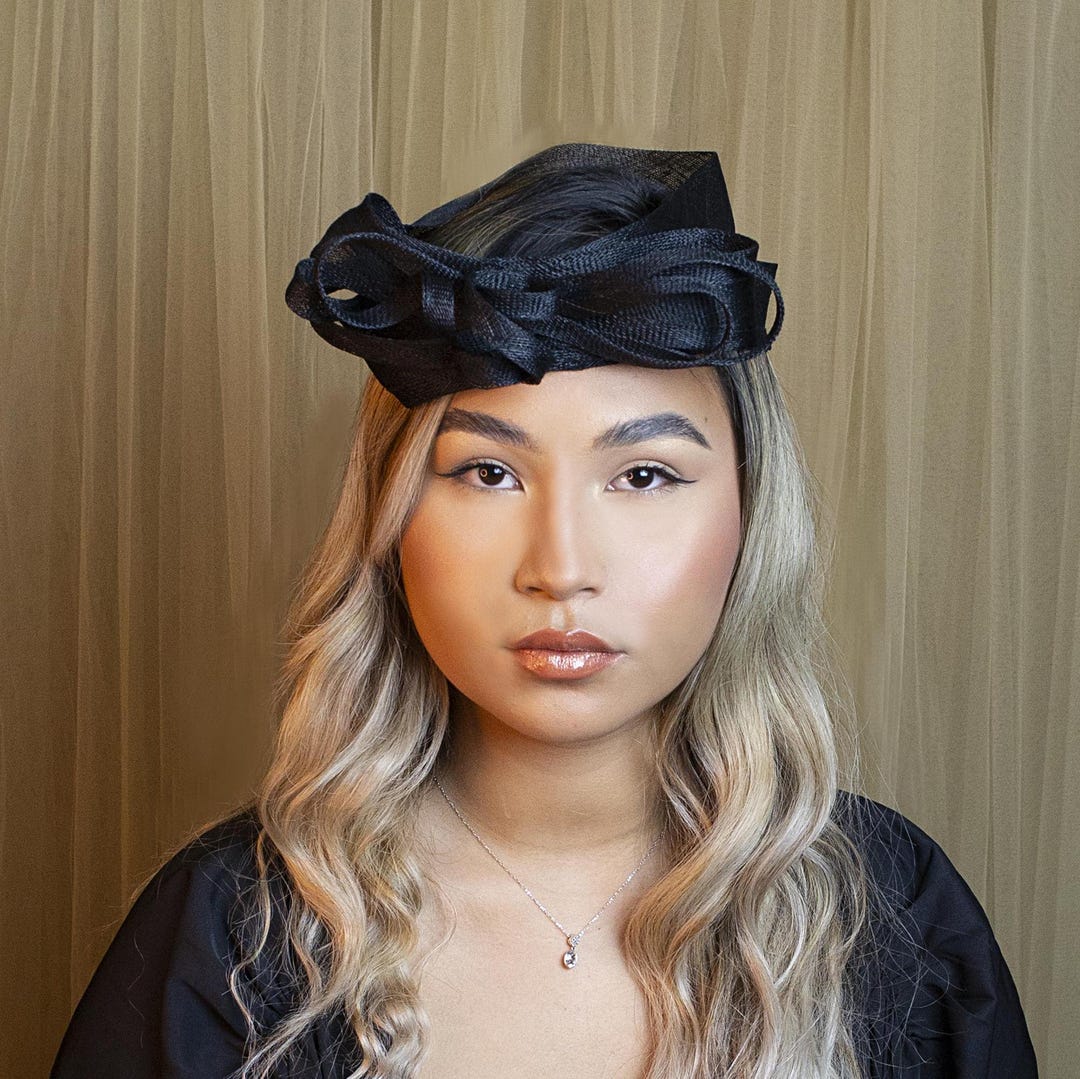 Black Halo Fascinator, Black Wedding Headband With Big Bow, Church ...