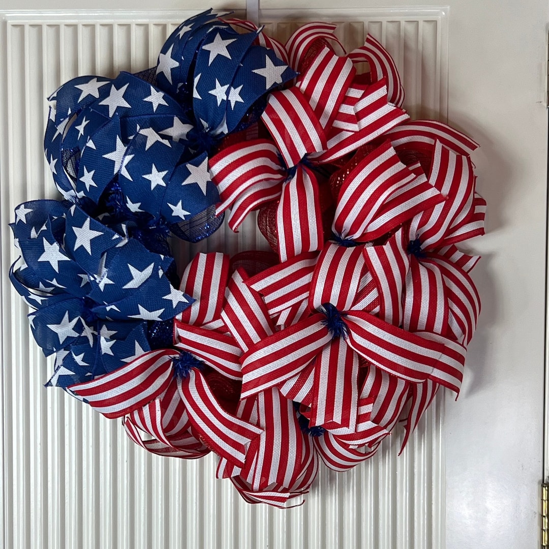 Patriotic Wreath, Everyday American Flag Wreath, Red White Blue Wreath ...