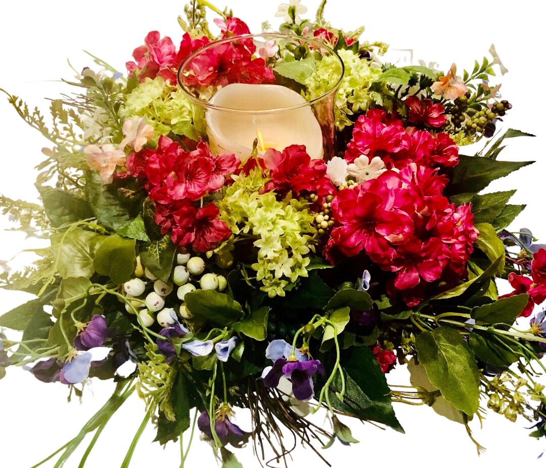 Spring Candle Wreath, Cherry Blossom Candle Ring, Wildflower Candle ...