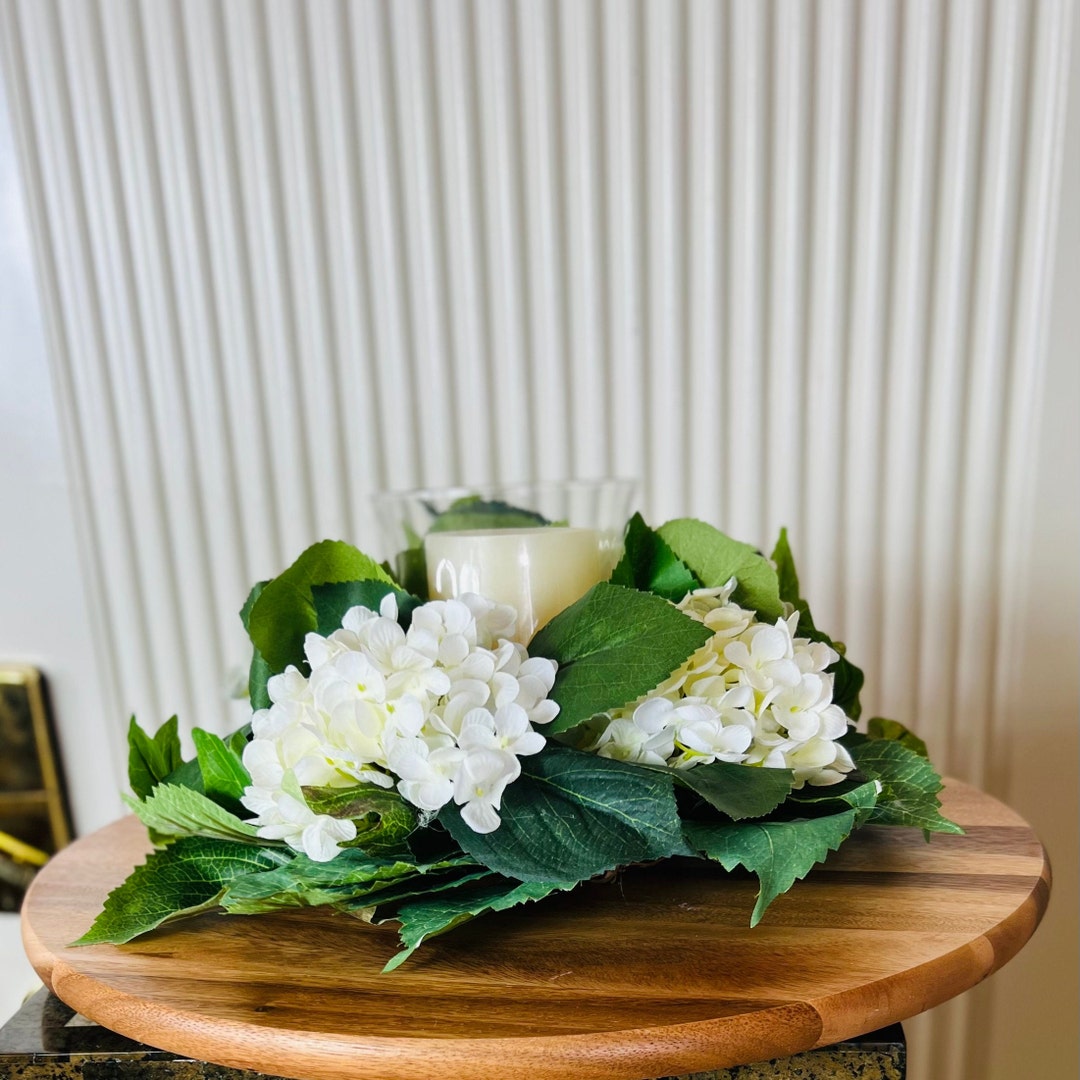 Hydrangea Candle Ring, Year Round Centerpiece, Gifts for Mom, Candle ...