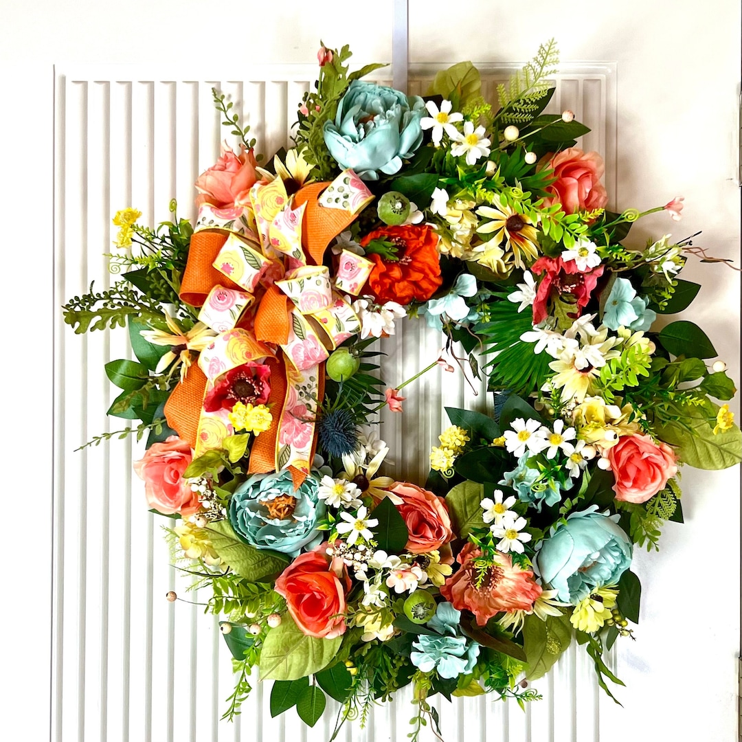 Hydrangea Peony Rose Spring Wreath - Vibrant Floral Home Decor ...