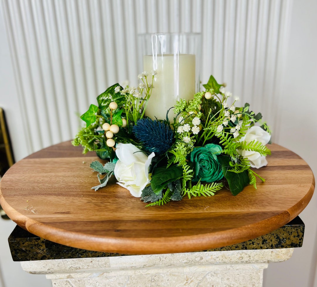 Farmhouse Candle Wreath: Spring Wildflower Grapevine Tabletop ...