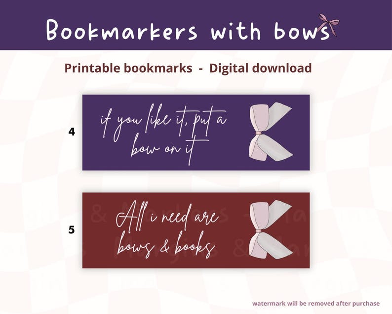 Dark Printable Bookmarks – Bows & Books Set | Digital Download ...