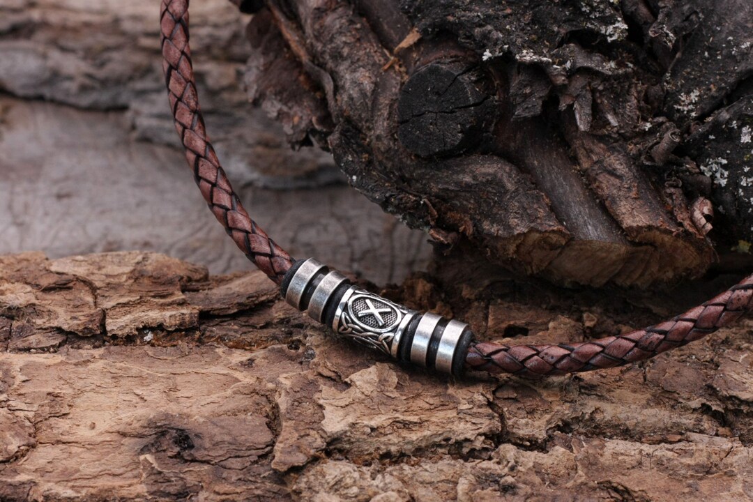 Necklace Men's Jewelry Leather Necklace Brown, Viking Runes, Celtic ...