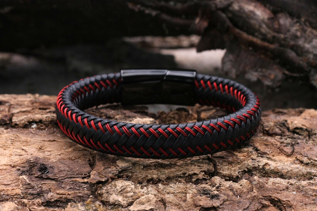 Bracelet Leather Bracelet Men Black Red, High-quality Stainless Steel ...