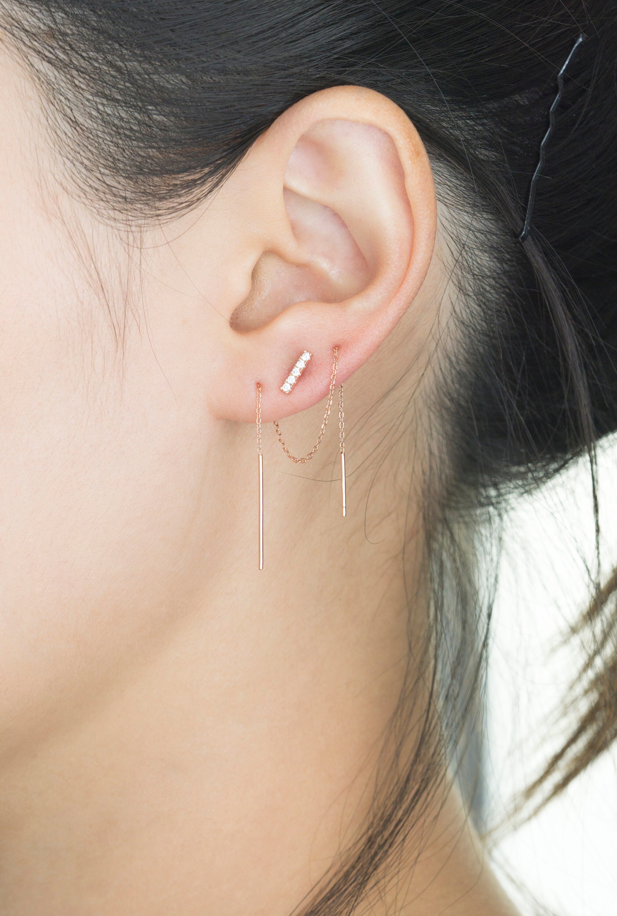 Chain Threader Earrings-pull Through Earrings-minimalist - Etsy UK