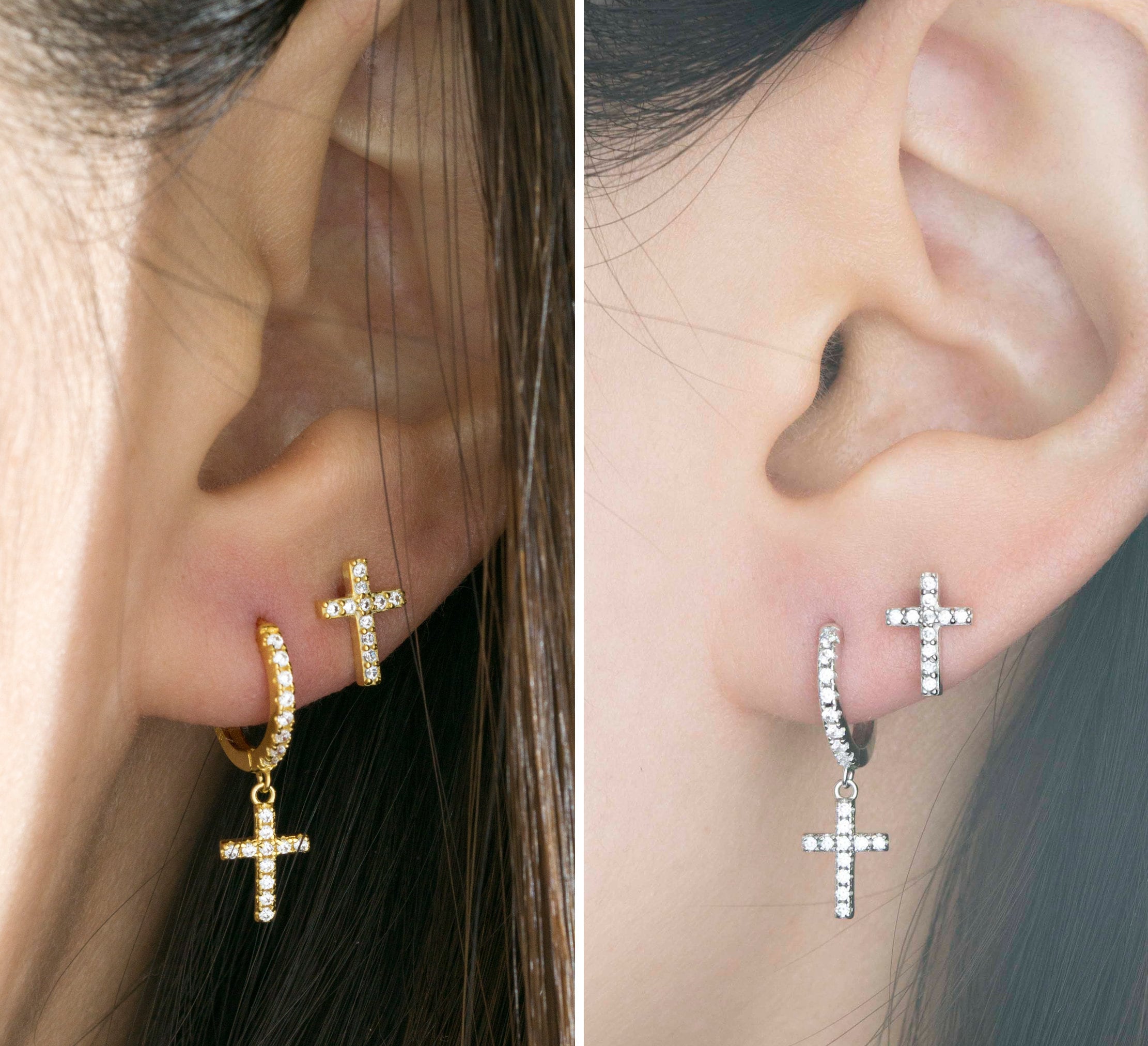 Cubic Cross Dangle Hoop Earrings-cross Hoops Cubic Zirconia | Etsy