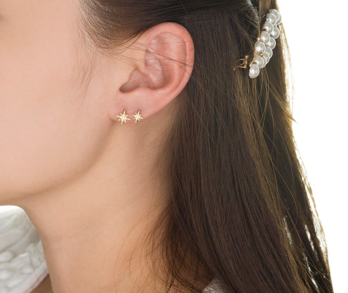 Starburst Huggie Hoop Earrings-stacking Earrings-tiny Hoop Earrings ...