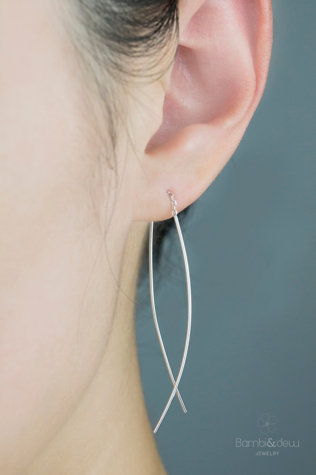 Silver Thin Wire Pull Through Earrings-threader Earrings-everyday ...