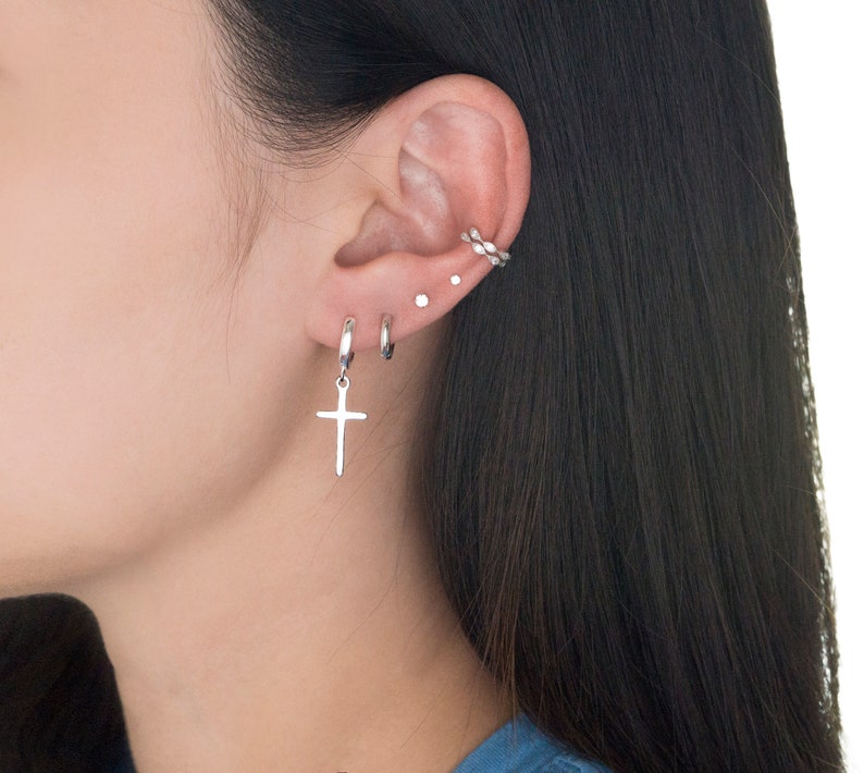 Cross Hoop Earrings-classic Cross Hoops-dainty Hoop - Etsy