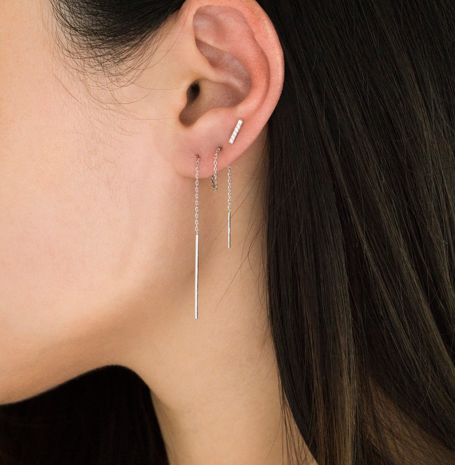 Chain Threader Earrings-pull Through Earrings-minimalist - Etsy UK