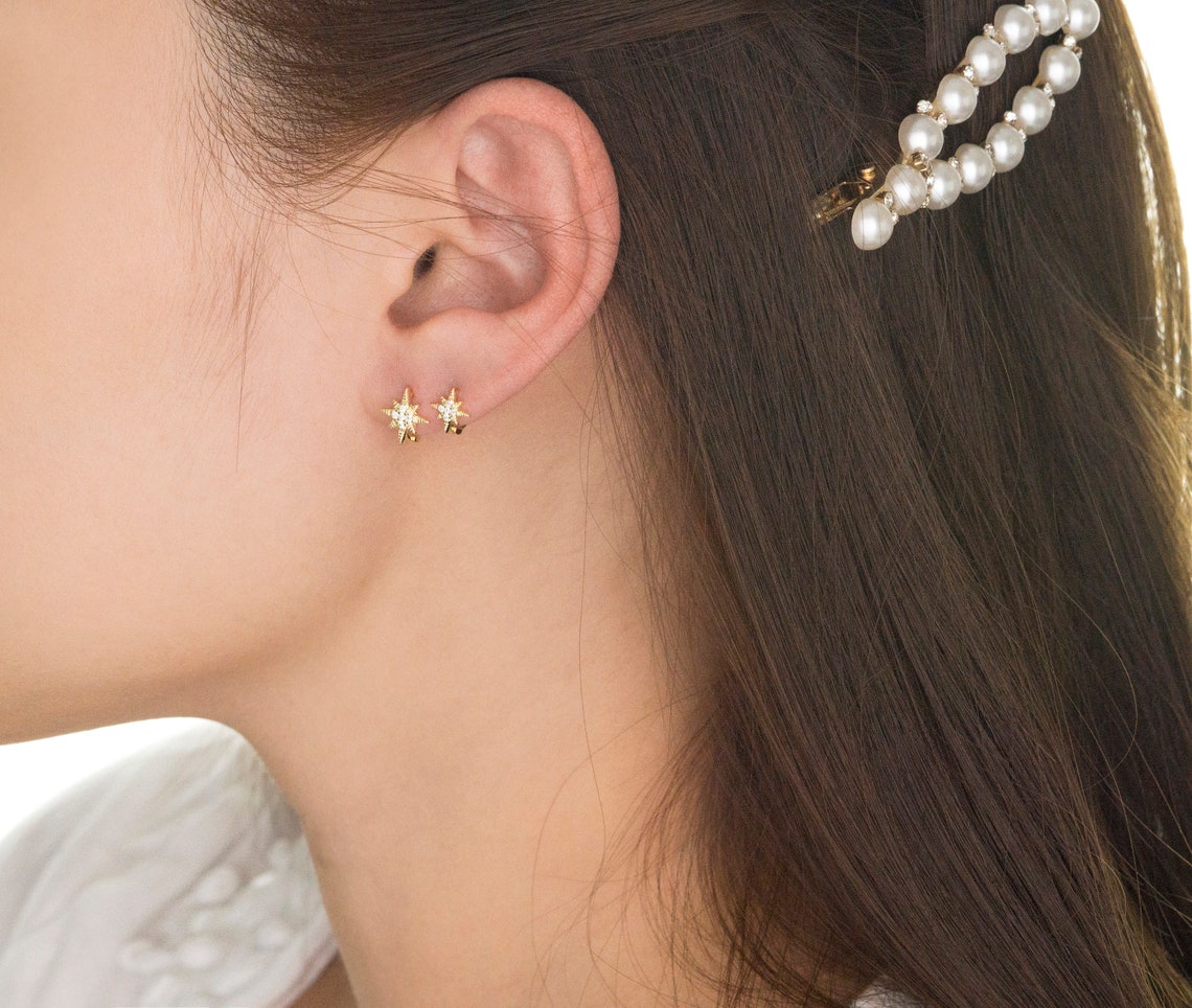 Starburst Huggie Hoop Earrings-stacking Earrings-tiny Hoop Earrings ...