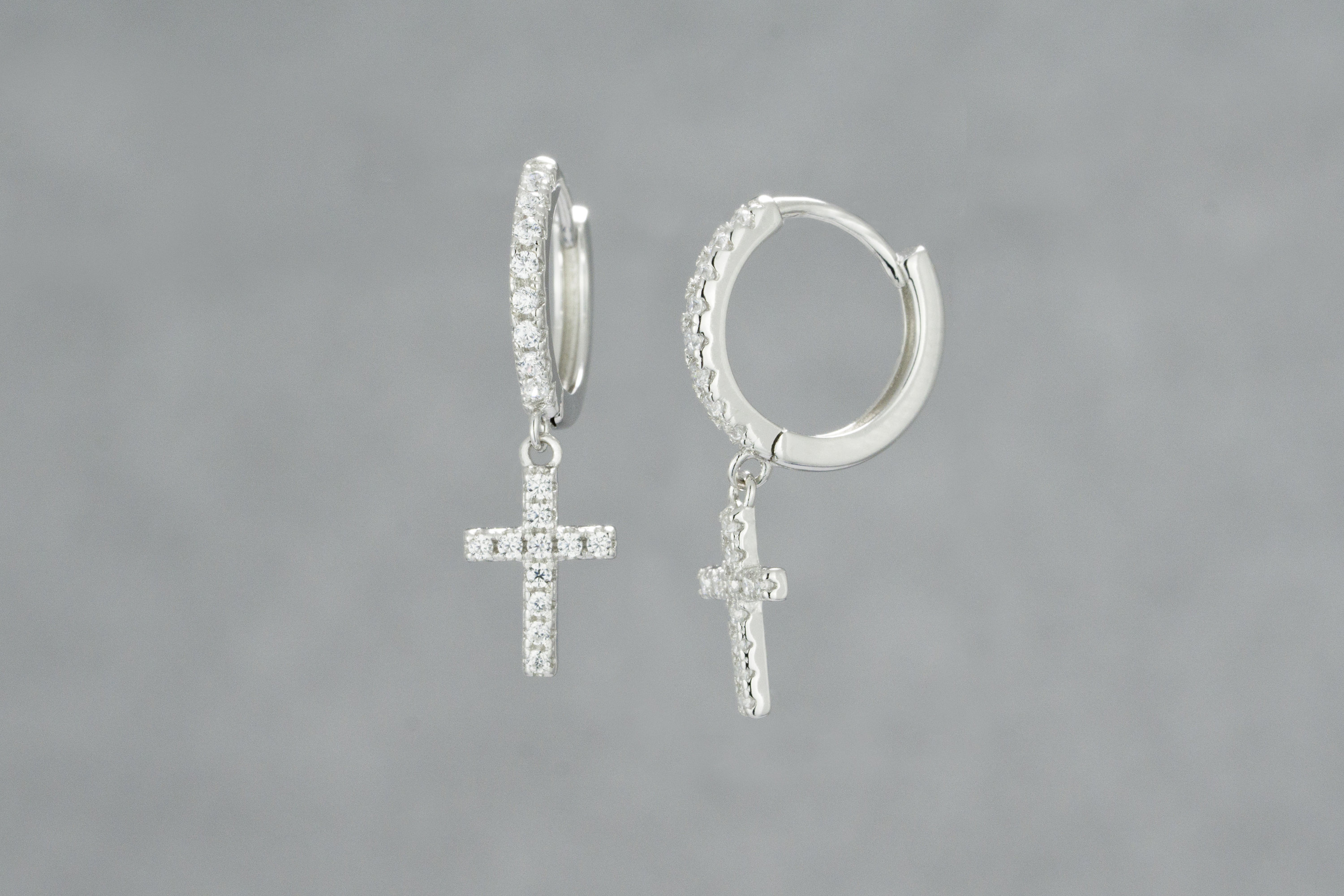 Cubic Cross Dangle Hoop Earrings-cross Hoops Cubic Zirconia | Etsy