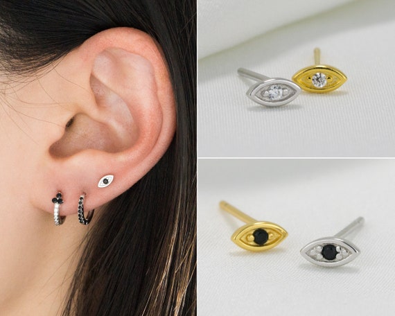 BambiNdew Tiny Evil Eye Stud Earrings Evil Eye Studs Tiny Studs Small Stud Earrings Minimalist Earrings Stacking Earrings Second Hole Earrings