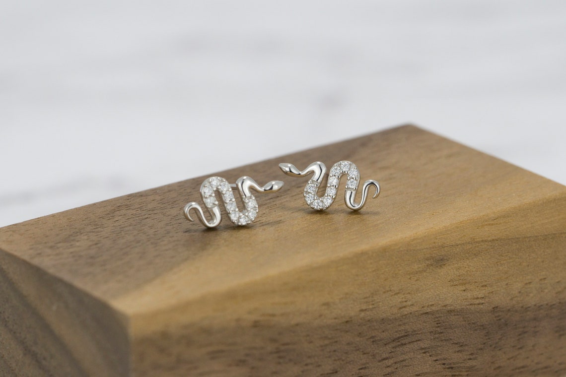 Tiny Snake Stud Earrings Snake Studs Sterling Silver Snake | Etsy