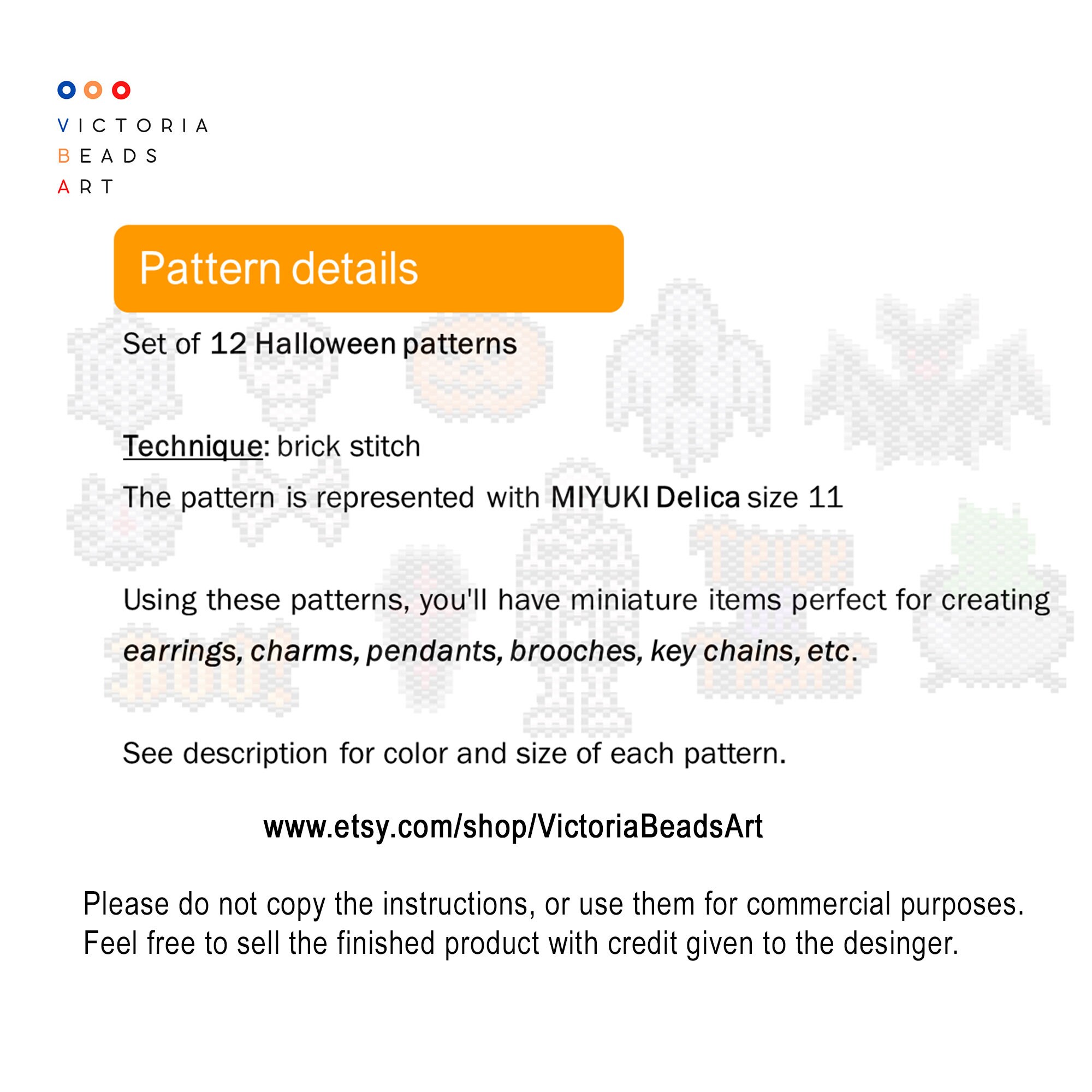 Set of 12 Halloween Brick Stitch Patterns, Halloween Beading Charms ...