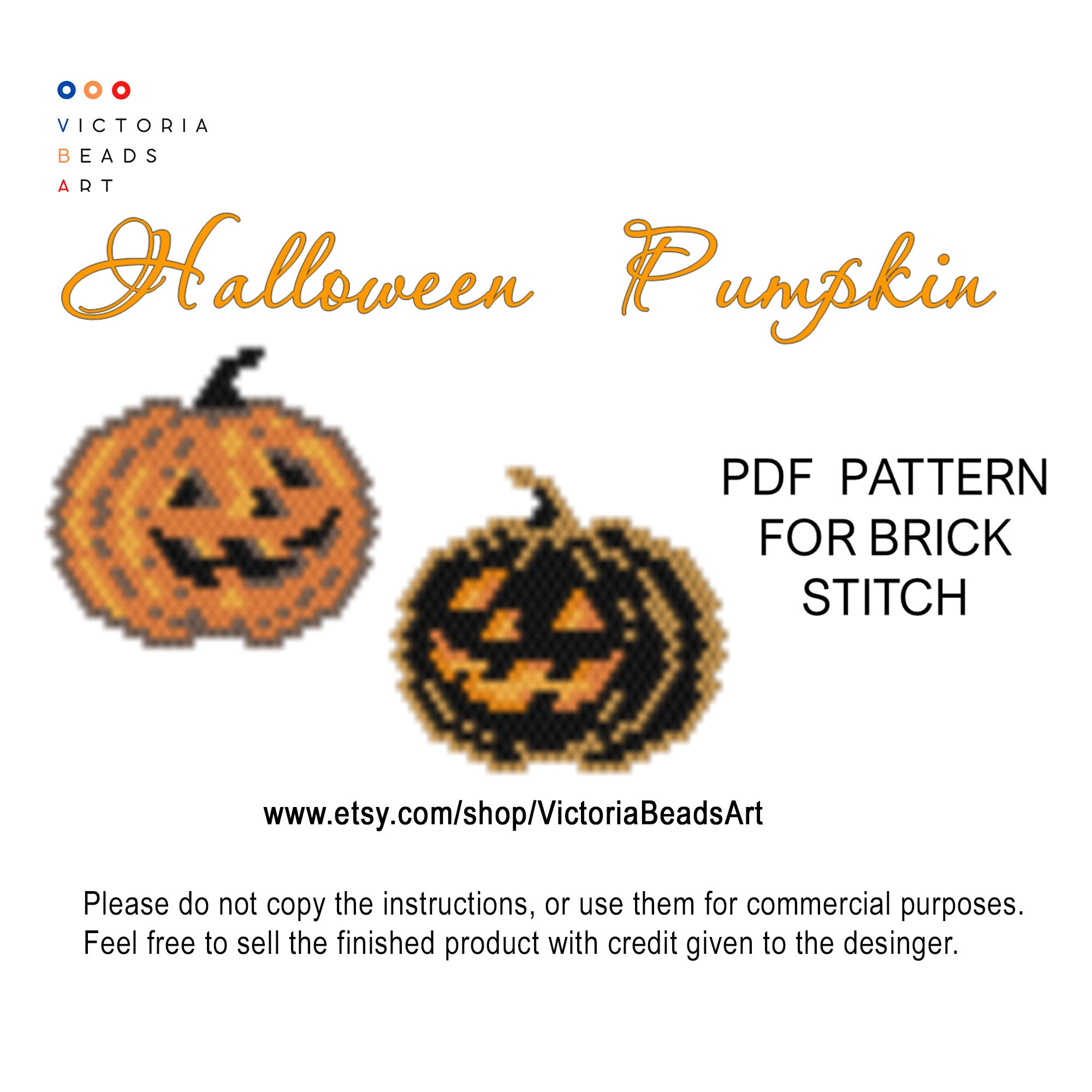 Halloween Brick Stitch Pattern Pumpkin, Halloween Beading Pattern, PDF ...