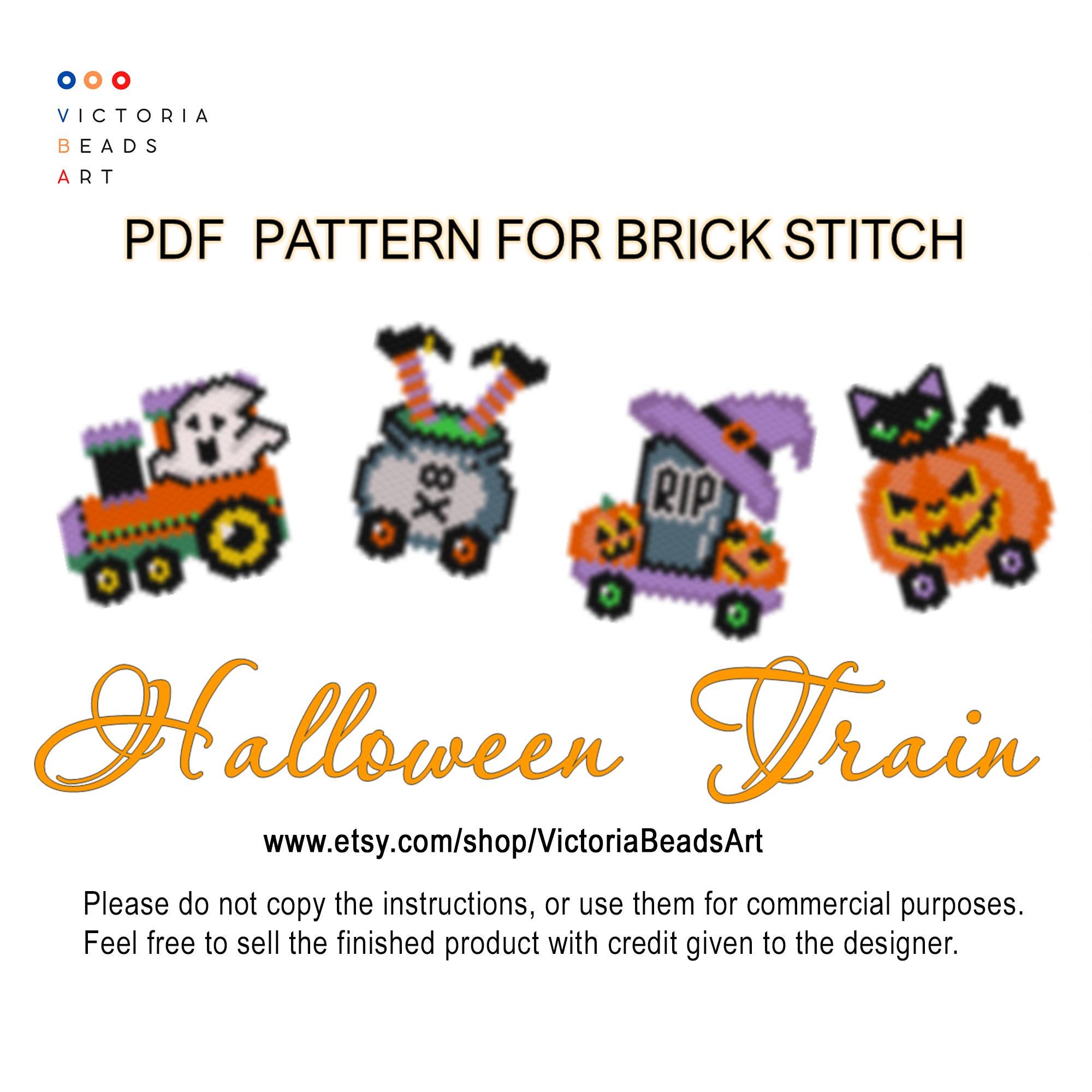 Halloween Train Brick Stitch Pattern, Halloween Beaded Ornament, Ghost ...