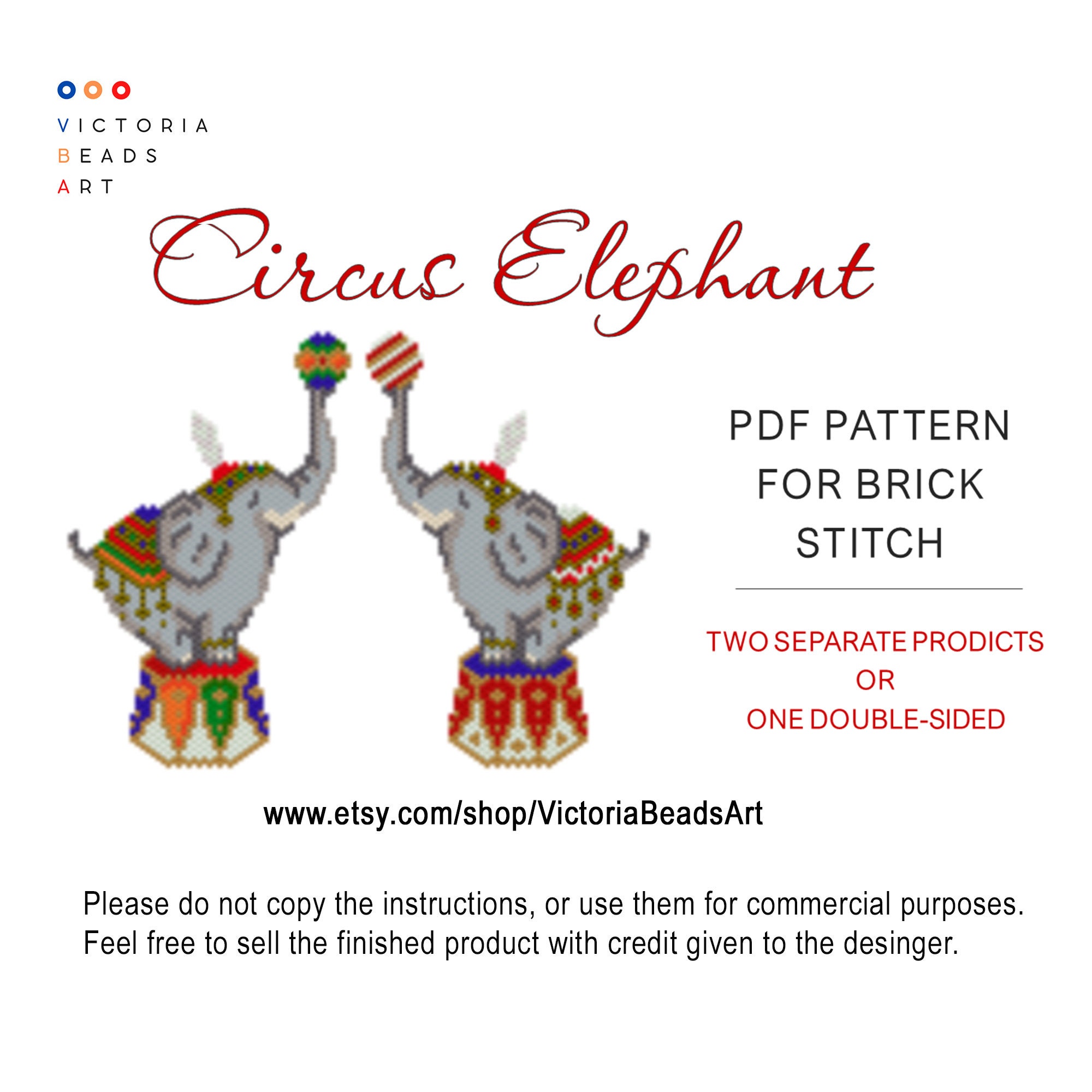 Brick Stitch Pattern Elephant, Circus Elephant Beading Pattern, Indian ...