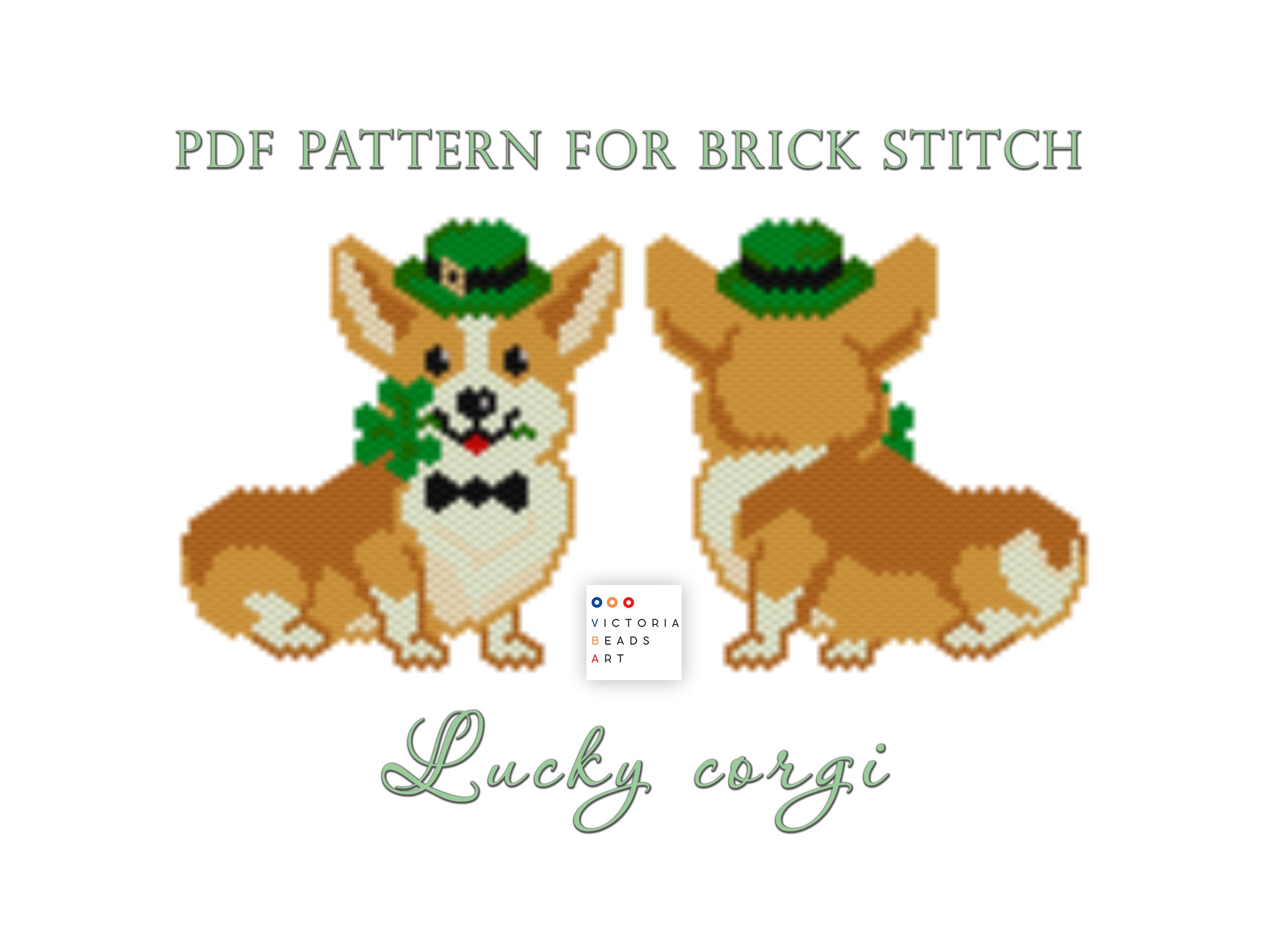 Brick Stitch Pattern Corgi Dog, Lucky Corgi Patrick's Day Beading ...
