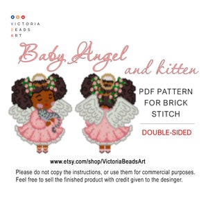 Brick Stitch Pattern Baby Angel and Kitten, Little Black Afro Girl ...